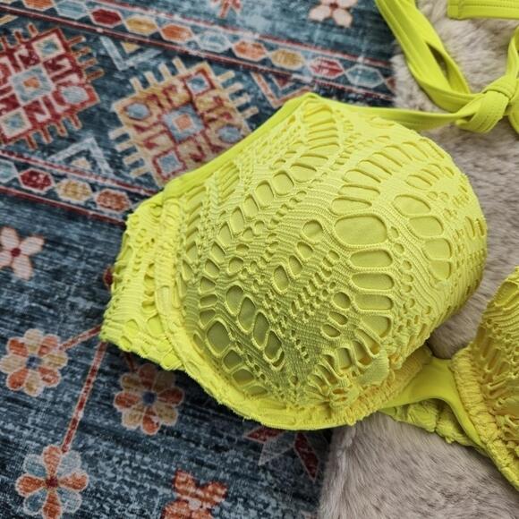 aerie | Swim | Aerie Yellow Crochet Halter Bikini Swim Top 34d | Poshmark